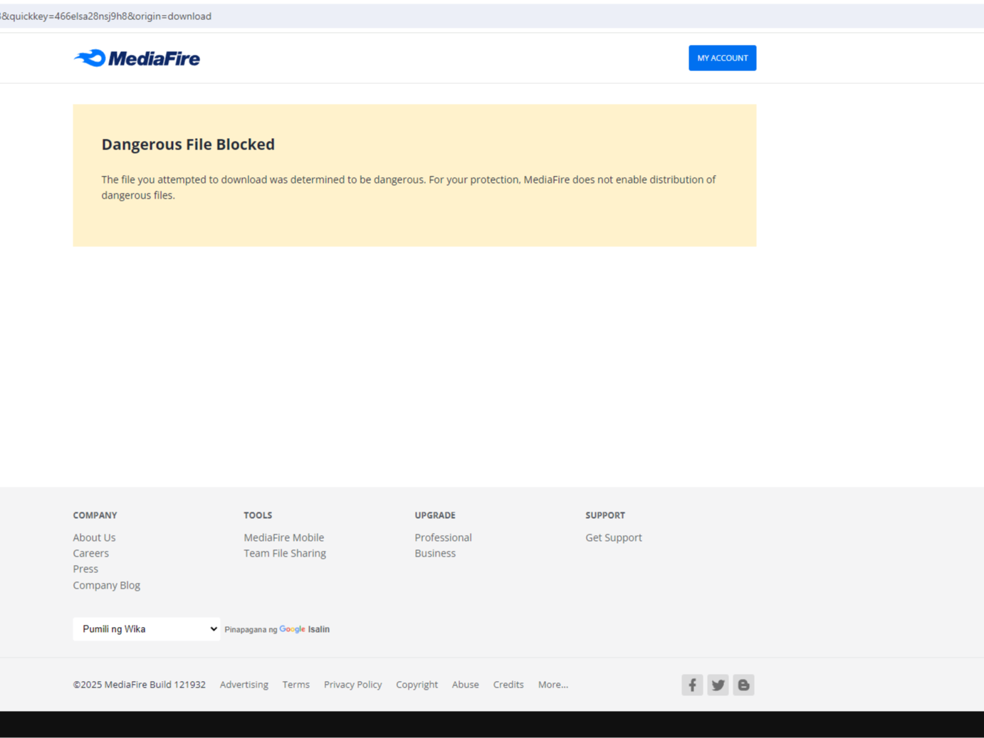 Dangerous File Blocked for Crossfire PH in Mediafire