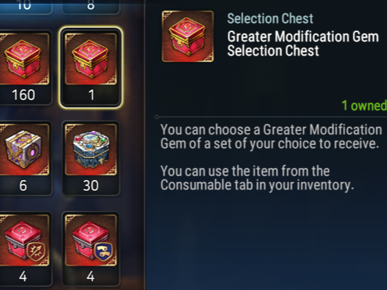 Modification Gem Boxes are listed separately from pre-update