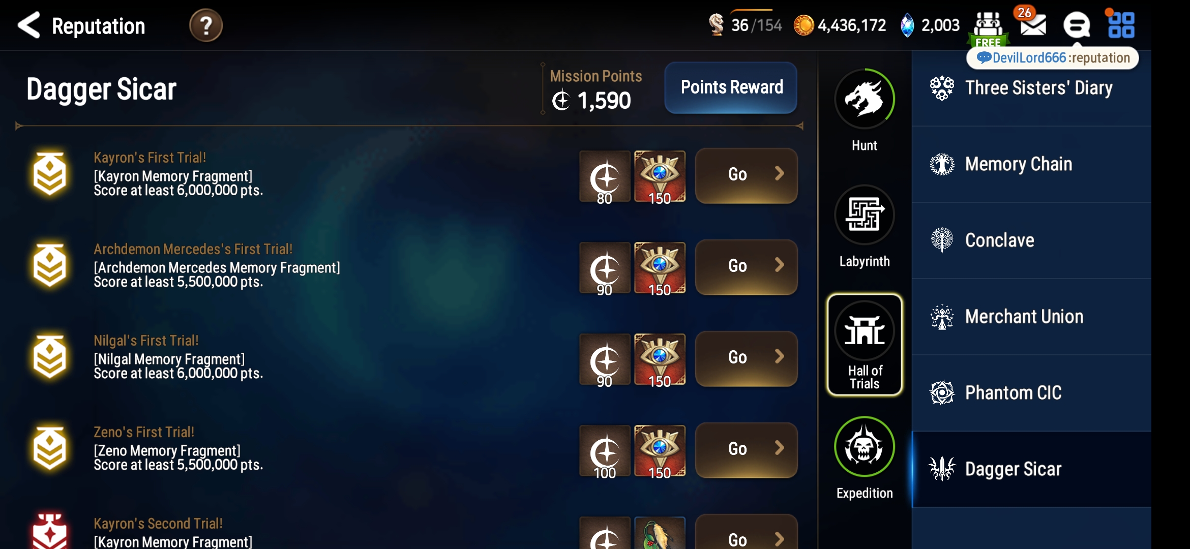 Hall of Trial's challenge on Dagger Sicar mission